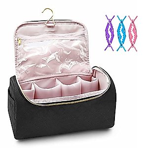 Onism Travel Storage Bag Compatible with Dyson Airwrap Styler, Organizer for Curling Iron Accessories, Portable Travel Case, Hanging Tote Organizer with Hook, Contains 6 Colorful Hair Clips, Black