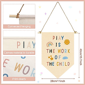 3 Pcs Play Sign Hanging Canvas Banner Flags Nursery Wall Play Sign Decor Let's Just Play Wall Banner Rainbow Pin Banner Nursery Room Banner Boho Nursery Wall Decor playroom Decor for Kids Girls Boys