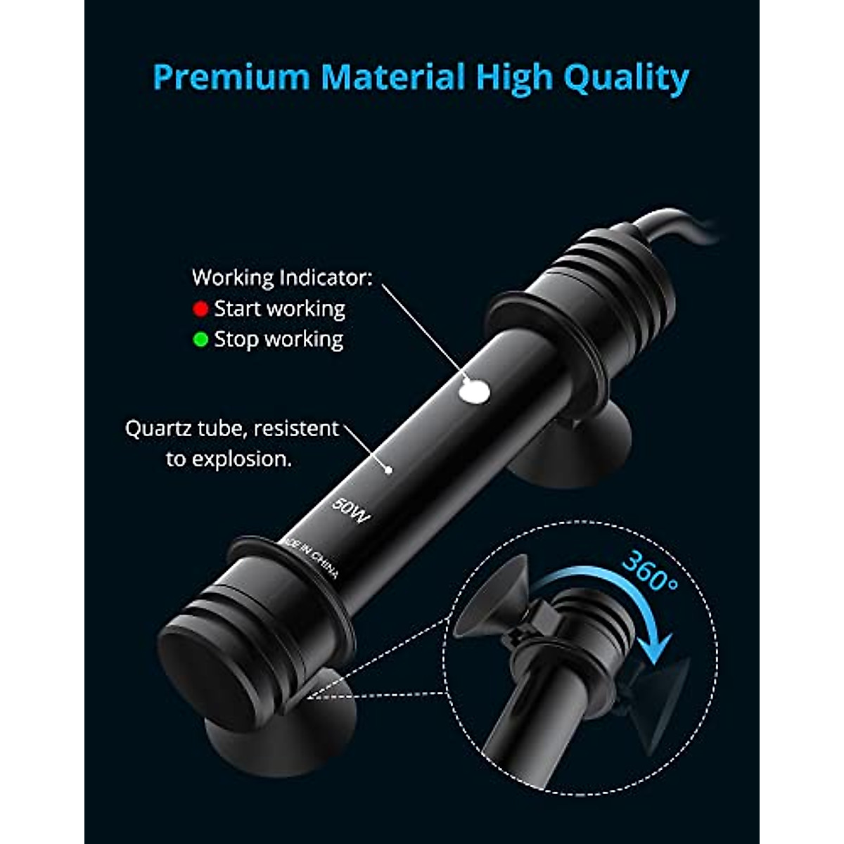 NICREW Aquarium Heater, Temperature Adjustable Fish Tank Heater with Wired Controller, Submersible Thermostat for Saltwater and Freshwater, Suitable for 5-10 Gallon Tanks, 50W