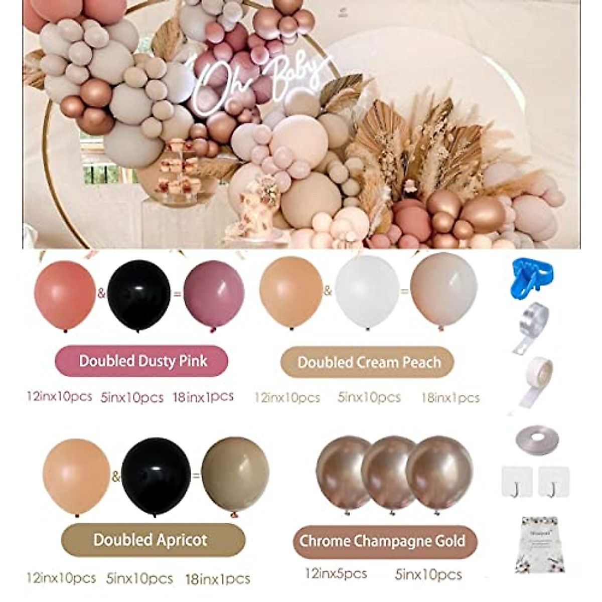 Woaipati Balloon Arch Garland Kit,Double-Stuffed Blush Nude Apricot Party Balloons Decoration Set for Retro Boho Wedding Baby Shower Bridal Engagement Anniversary Graduation Birthday Decorations