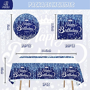 41pcs Navy Blue and Silver Party Supplies ,include 20 Plates, 20 Napkin and 1pcs Tablecloth,Used for Navy Blue and Silver Birthday Party Decoration (BBB)