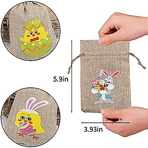 DIYASY Easter Burlap Gift Bags, 36 Pcs Bunny and Chick Candy Bags with Drawstrings for Kids Easter Party Favor