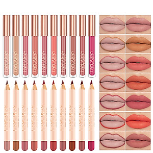 Easilydays 2Pcs Matte Nude Lip Liner Pencil and Lip Stick Set, Velvety Creamy Matte Lip Crayon Full Coverage Lip Stain High Pigment Waterproof, No Smudge Lipstick for Women, Smooth Matte Lip Color Makeup (#01)