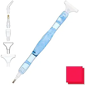 Diamond Painting Pen Kit, Handmade Resin 5D Diamond Painting Pen for Diamond Art and Nail Art, with 5 Drill Pen Picking Heads and 2 Pieces Painting Glue Clay (Sky Blue)