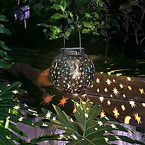 Esgarden 2 Pcs Solar Outdoor Lantern Star Moon Halloween Decorative Hanging Lanterns Light Outside Patio Table Lamp Metal Waterproof Garden Courtyard Walkway Terrace Lawn Gift Halloween Bronze