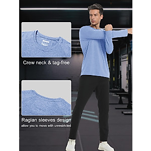 MAGCOMSEN Athletic Shirts for Men Long Sleeve UPF 50 Sun Protection Dry Fit T Shirt Workout Running Outdoor Shirts Light Blue,L