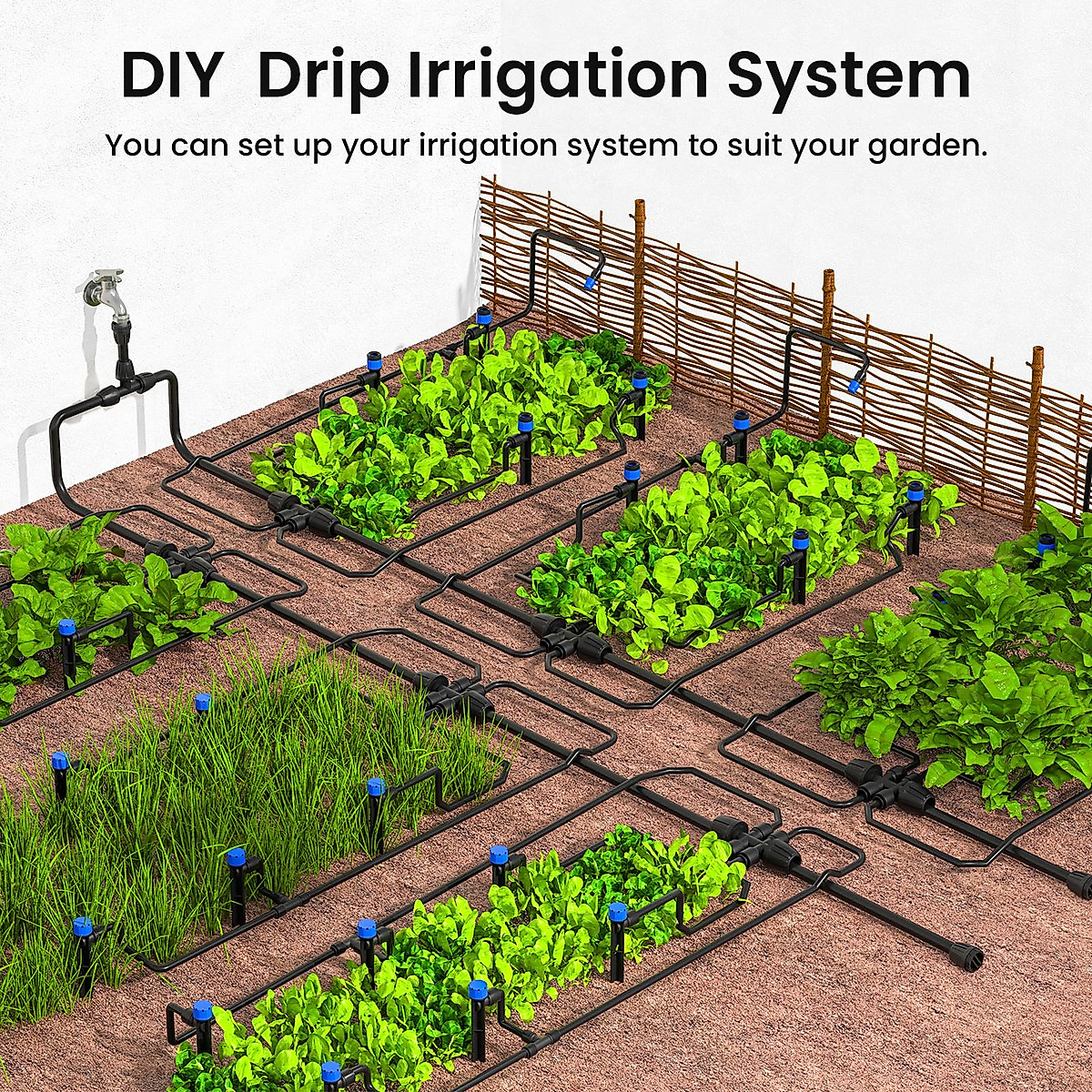 MIXC 230FT Drip Irrigation System,Quick Connector Garden Watering System Automatic Sprinkler System Kit for Lawn Raised Bed Greenhouse Plant Watering System with 1/4'' Tubing,Drip Emitters,Connectors