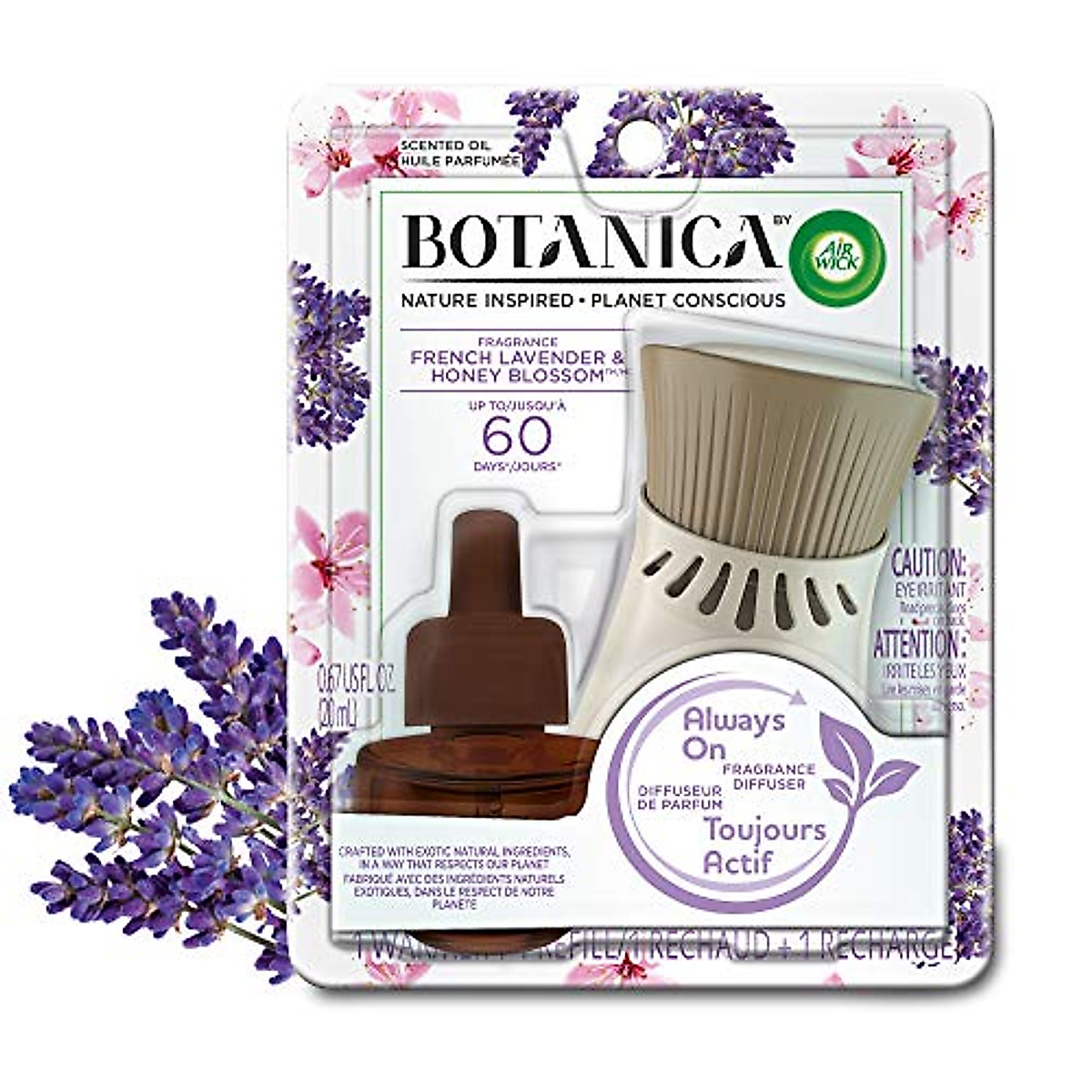 Botanica by Air Wick Plug in Scented Oil Starter Kit, 1 Warmer + 1 Refill, French Lavender and Honey Blossom, Air Freshener, Essential Oils