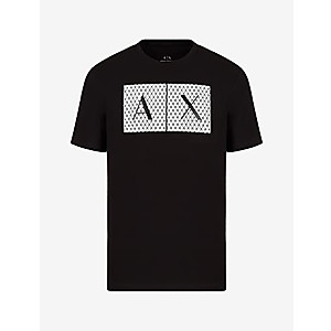 A|X ARMANI EXCHANGE mens Crew Neck Logo Tee T Shirt, Grid Logo Black, X-Large US