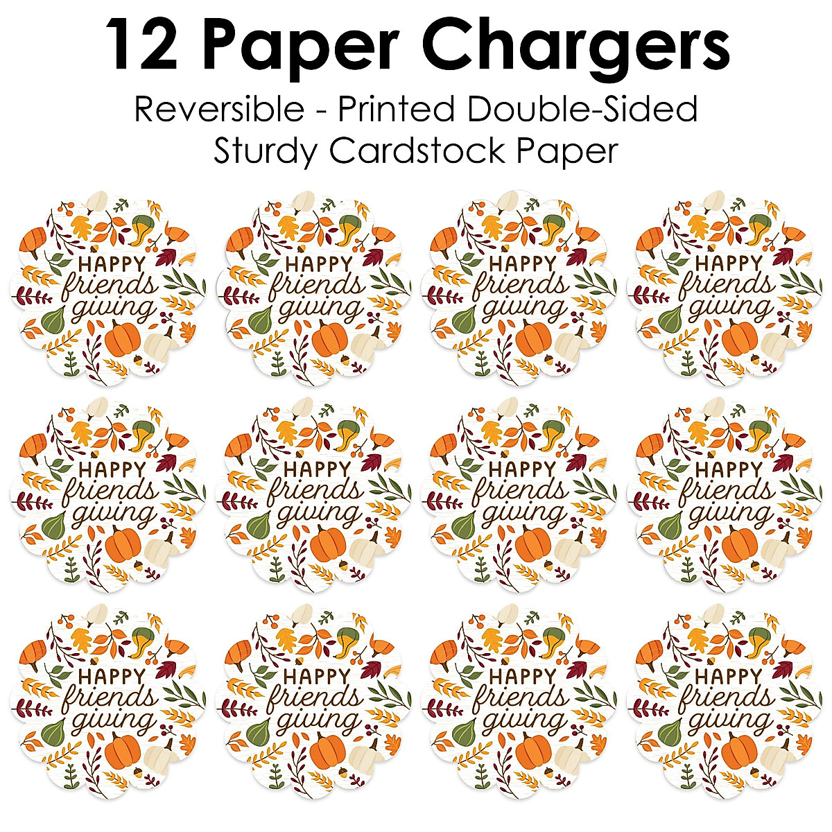 Big Dot of Happiness Fall Friends Thanksgiving - Friendsgiving Party Round Table Decorations - Paper Chargers - Place Setting For 12