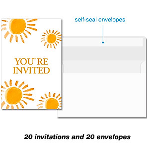 Cute Sunshine First Trip Around the Sun 1st Birthday Party Invitations with Envelopes Set of 20 Boho Sun 1 Year Old First Birthday Party Invites