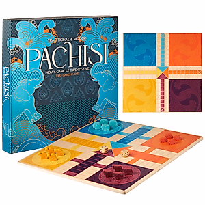 Pachisi: India's Game of Twenty-Five - Features 2-in-1 Modern and Traditional Rulesets - Double-Sided Board Game with Colorful Animal Pawns and Wooden Cowrie Shell - Family Game Night for 2-4 Players