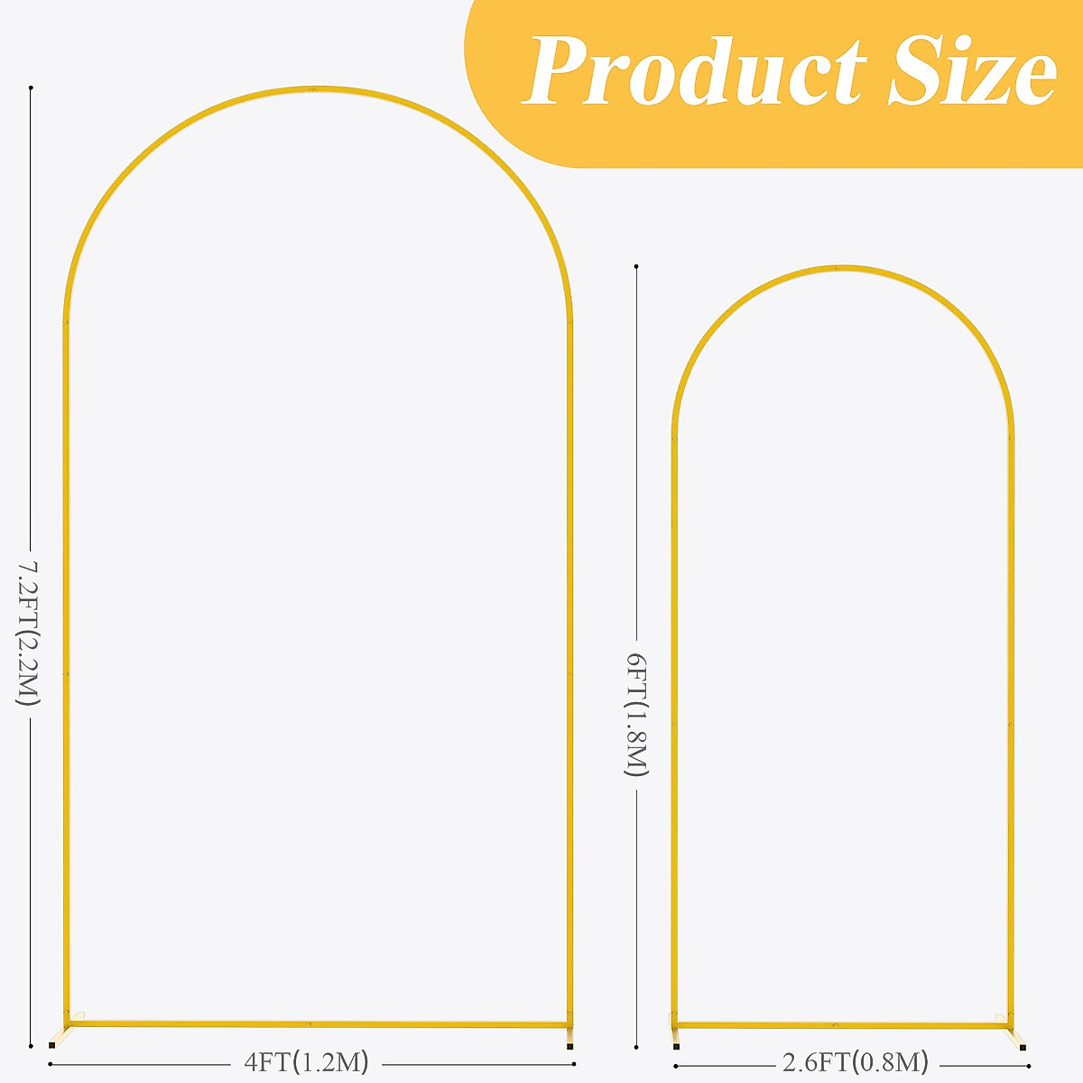 Putros Metal Arch Backdrop Stand Gold Wedding Arch Stand Set of 2 (7.2FT/6FT) Square Arched Frame for Birthday Party Graduation Ceremony Decoration