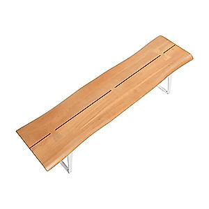 Main + Mesa Live Edge Wood Bench with Metal Frame, Natural/White