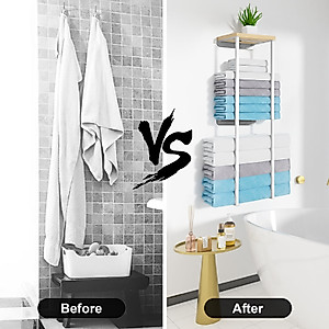 Rolled Towel Racks for Bathroom Wall Mounted, Wall Towel Rack for Large Bath Rolled Towels, Metal Wall Towel Holder Mounted Towel Storage for Small Bathroom (White, 2 Tier)