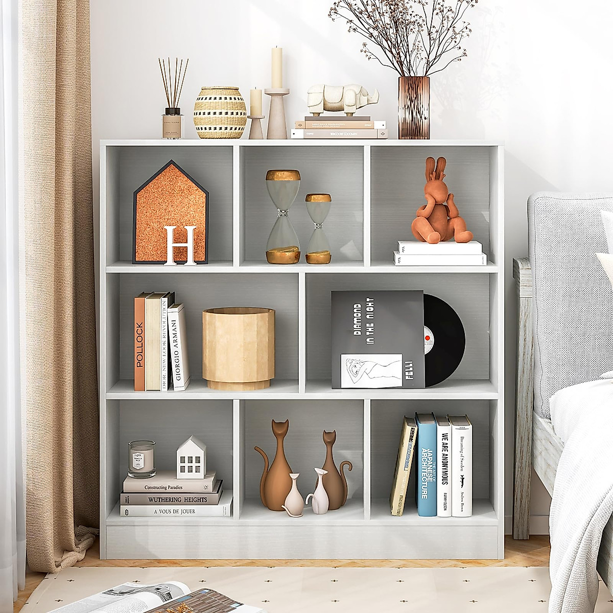 Tangkula 8-Cube Bookshelf, 39.5”L Floor Bookcase with 2 Anti-Tipping Kits, Freestanding Storage Organizer, 4-Tier Display Shelf for Home, Office & Dorms, Natural/White (White, 8-Cube)