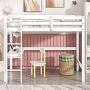 HomSof Twin Loft Bed with Built-in Desk,White