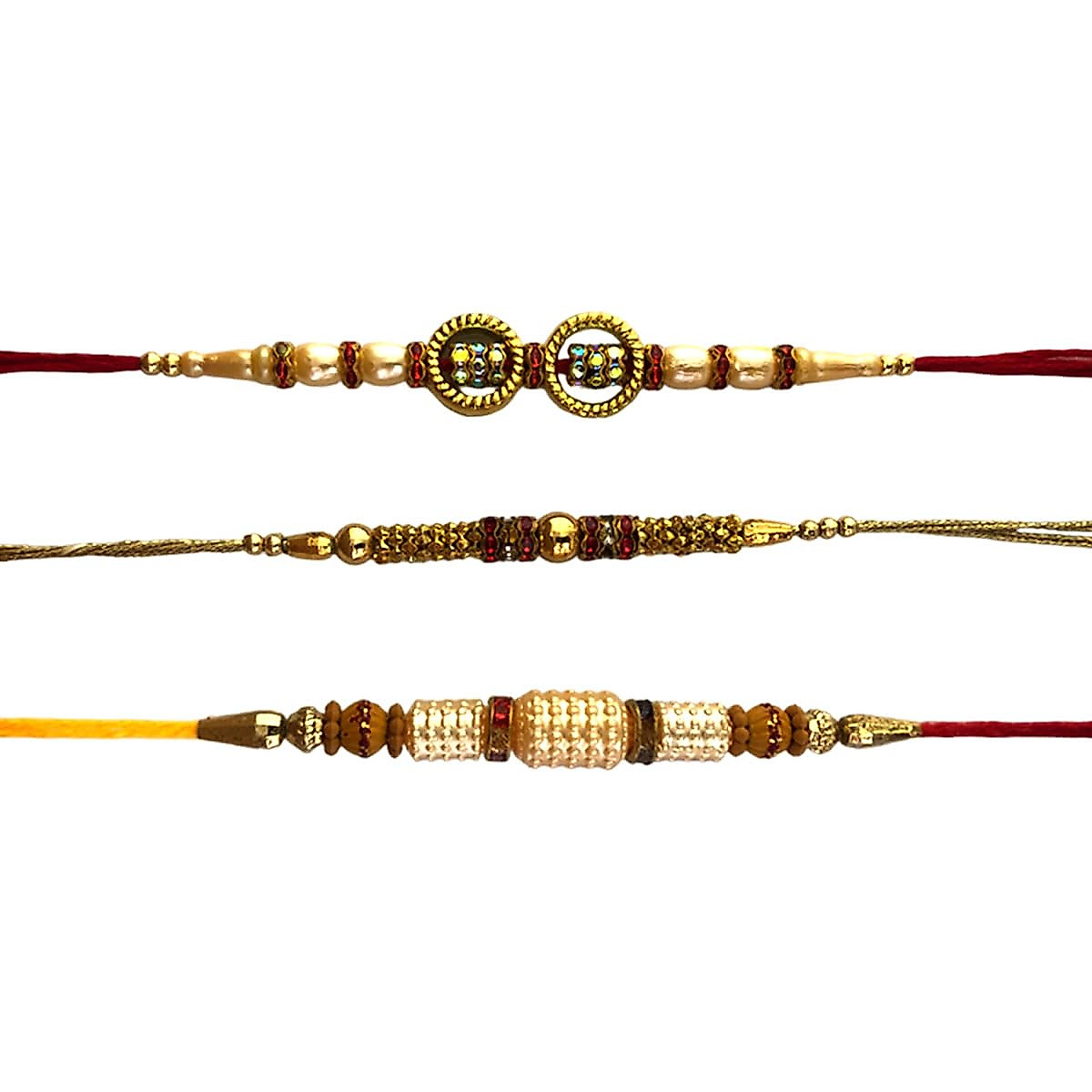 SHREESHANAIK Set of 3 Rakhi Handicrafted Rakhi Sets for Brother Bhaiya Bhai and Bhabhi for Raksha Bandhan Indian Bracelet Beads Rakhi Thread Bhaiya Bhabhi Sister Rakhi Band