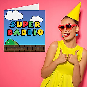 Stuff4 Super Daddio Greeting Card, Video Game Gamer Papa Fun Birthday Card for Dad, 5.7x5.7 Inch, Blank Inside