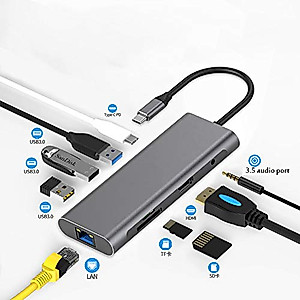 XUNMAIFHB Portable Docking Station,Type-c Expansion Dock 4K HDMI PD Nine-in-one usb3.0 Converter Multi-Function hub hub PD, RJ45, SD/TF, HDMI, 3.5mm Audio Interface Fast Transmission