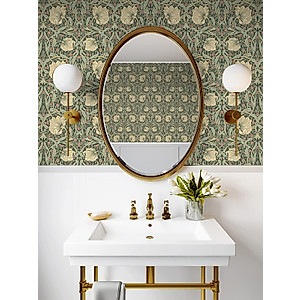 NextWall Pimpernel Floral Peel and Stick Wallpaper (Gardenia & Sage)