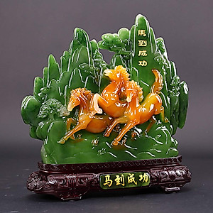 Statue Stunning Home Garden Ornament Sculpture Decoration Feng Shui Polyresin Horse on Statue Resin Crafts Chinese Zodiac Statue Decoration, Imitation Jade Statue Horse Symbol of Success Fortune Home