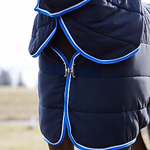 HORZE Glasgow Combo Anti-Slip Indoor Stable Horse Blanket with Attached Neck Cover (150g Fill) - Dark Blue - 72 in