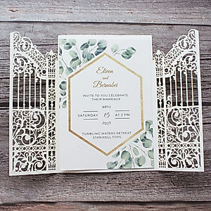 MillaSaw Glittery Gold Gate Laser Cut Invitation Card For Wedding Engagement Bridal Shower Quinceanera 25Pcs (4.9"x7.1", Gold)