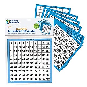 Learning Resources Laminated Hundred Boards, Dry-Erase Counting Aid, Set of 10, Ages 5+, Multicolor, Model:LER0375