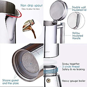 Easyworkz Diego Stovetop Espresso Maker, Bundled With Stainless Steel Espresso Cup 2pcs Set Double Wall Insulated Metal Demitasse Cups