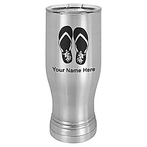 LaserGram 14oz Vacuum Insulated Pilsner Mug, Hawaiian Beach Sandals, Personalized Engraving Included (Stainless Steel)
