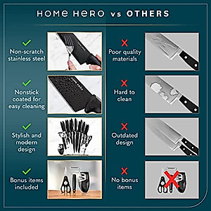 Home Hero Kitchen Knife Set, Steak Knife Set & Kitchen Utility Knives - Ultra-Sharp High Carbon Stainless Steel Knives with Ergonomic Handles (17 Pc Set, Black)
