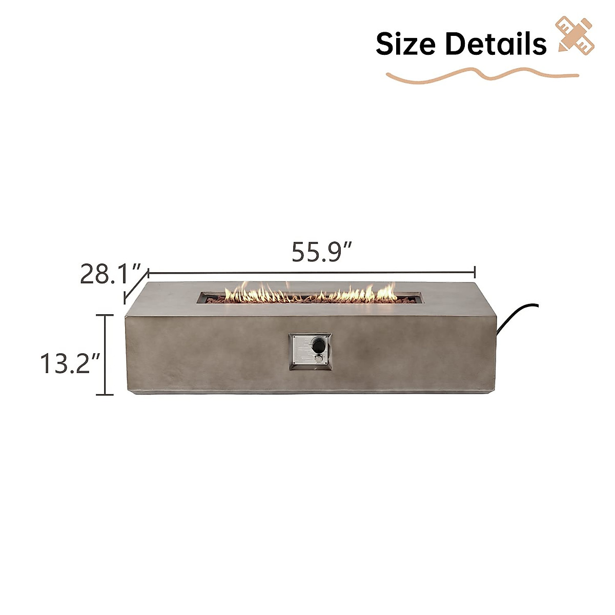HOMPUS Outdoor Rectangular Propane Fire Pit Table, 56''x28’’x13'' Fire Table, 50000 BTU Fire Pit w Free Waterproof Cover & Fire Stone for Patio, Garden, Grey