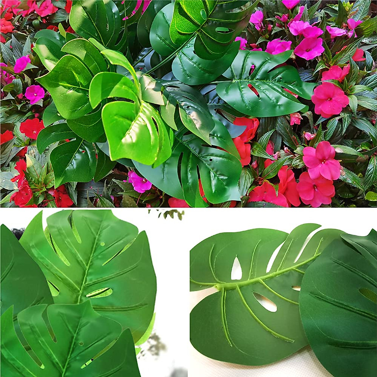 Artificial Tropical Plant turtleback Leaf (Green 18 Stems Leaves) Artificial Plant for Home Garden Office Store Decoration