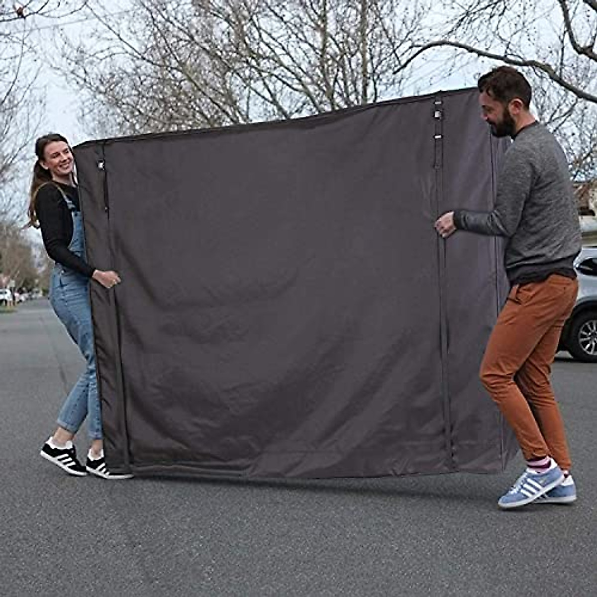 Waterproof Mattress Storage Bag for Moving and Storage - Reusable Heavy Duty Canvas Mattress Bag with Zipper and Lifting & Moving Straps (Gray, Twin)