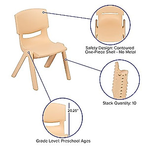 Flash Furniture Emmy 24"W x 48"L Rectangular Natural Plastic Height Adjustable Activity Table Set with 4 Chairs