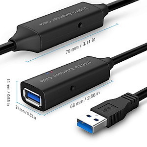 RSHTECH USB 3.0 Active Extension Cable 32 Feet with 5V 2A Power Adapter, USB 3.0 Extender Male to Female Cord with Built-in Signal Booster Chips for Xbox, PS4, USB Printer, Mouse, Keyboard, etc