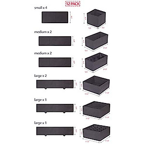 DIOMMELL 12 Pack Foldable Cloth Storage Box Closet Dresser Drawer Organizer Fabric Baskets Bins Containers Divider for Baby Clothes Underwear Bras Socks Lingerie Clothing,Dark Grey 11-2224
