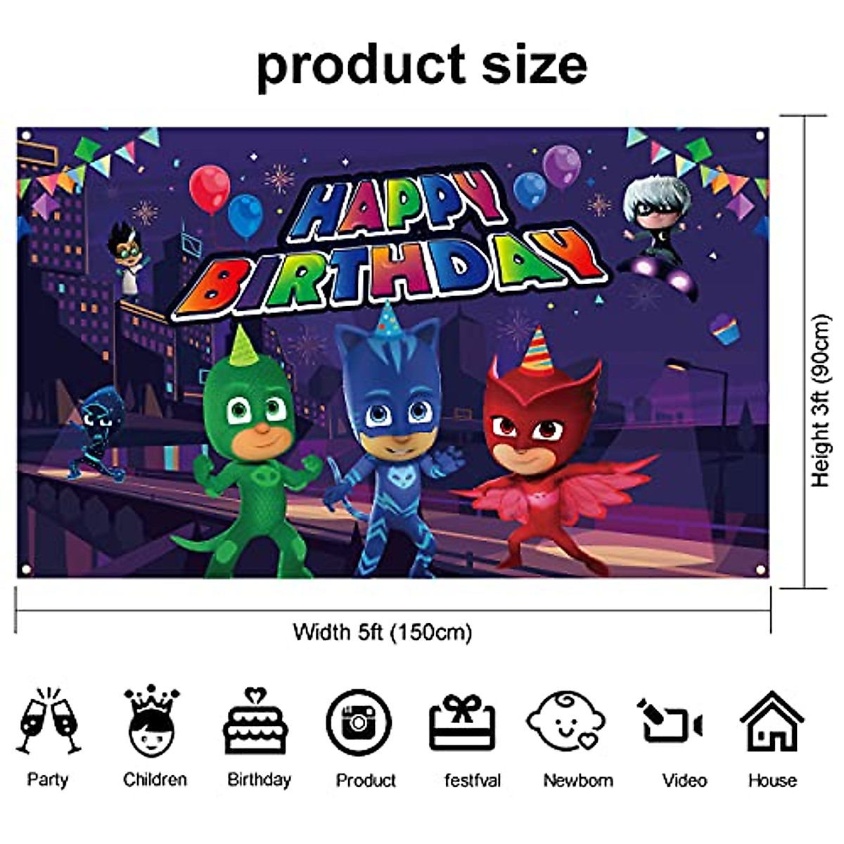 Bnuwue Cartoon Mask Superhero Party Backdrop 5x3ft Super City Hero High Way Happy Birthday Banner Mask Party Supplies Boys Photography Backdrop for Baby Shower, Photo Booth Props Blue