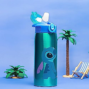Zak Designs Disney Lilo and Stitch Water Bottle for Travel and At Home, 19 oz Vacuum Insulated Stainless Steel with Locking Spout Cover, Built-In Carrying Loop, Leak-Proof Design (Stitch)