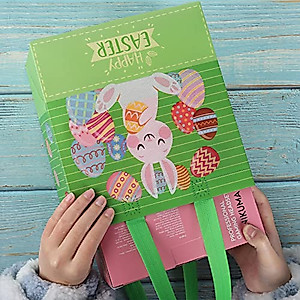 16 Pack Easter Gift Bags Reusable Tote Bag With Handle, Bunny Easter Egg Non-Woven Bag Foldable Water Resistant Treat Bag for Holiday Party Favors …