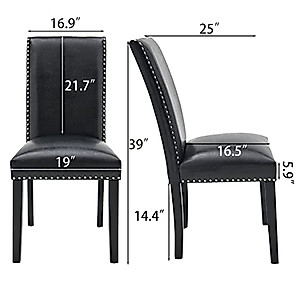 MODERION Parsons Dinning Chairs Set of 2 with Nail-Heads Trim, Faux Leather Kitchen Accent Side Upholstered Seat, Solid Wood Legs, 39'' x 25'' x 19'', Holds Up to 300 Lbs, Assembly Black, CY-1122-BK