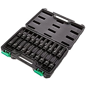 Amazon Brand - Denali 20-Piece 1/2-Inch Drive Impact Hex Driver Set with, SAE/Metric Size Carrying Case