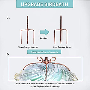 MUMTOP Glass Bird Baths for Outdoors, Garden Bird Bath Bowl with Metal Stake Birdbaths for Outside Yard Outdoor, Yellow