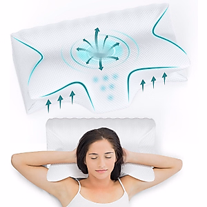 TailsUp Cervical Neck Pillow Neck Pain Relief, Adjustable Ergonomic Memory Foam Pillow for Neck and Shoulder Pain Relief, Bed Contour Support Pillows for Side Sleepers, Back & Stomach Sleepers