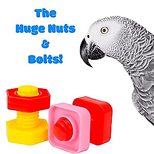 Bonka Bird Toys 3505 Pk6 Huge Nuts and Bolts Colorful Enticing Large Screw Interactive Foot Beak Throw Parrot Cockatoo Amazon African Grey Macaw Hyacinth