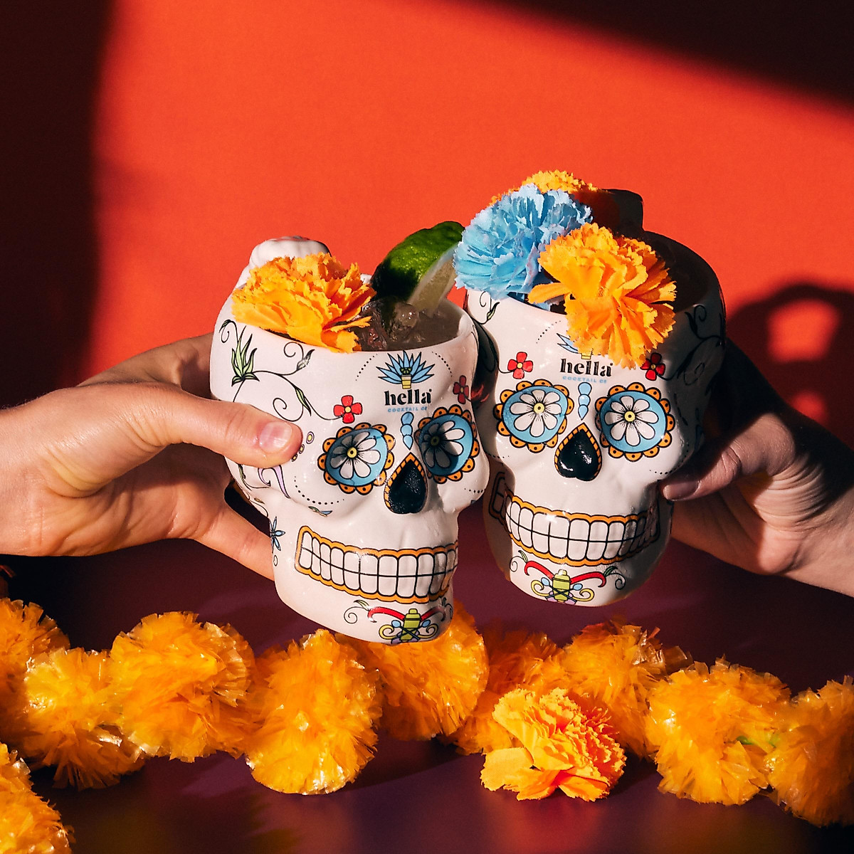 Hella Cocktail Co. Day of the Dead Sugar Skull 14oz Ceramic Mug for Margartias, Micheladas, Mocktails, Cocktails, Tequila Special Mexican Parties