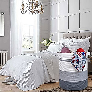 COMSE Extra Large Laundry Basket, Tall Blanket Basket, Laundry Hamper with Handles, 15.7”x 21.7”, Cotton Rope Basket, Woven Laundry Basket, Toy Basket, Clothes Baskets,Woven Basket,Gradient Gray
