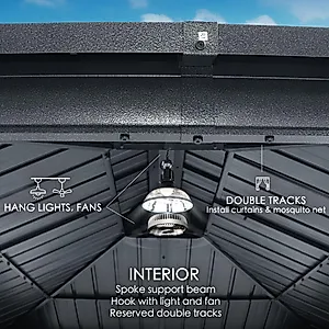 Kozyard Caesar 10'x12' Hardtop Gazebo - Permanent Metal Pavilion with Netting and Shaded Curtains for Patio, Backyard, and Deck - Galvanized Steel Outdoor Aluminum Canopy, Double Roof Gazebo (Grey)