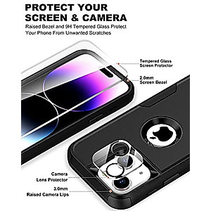 RonShieh Defender Case for iPhone 14 with Holster Belt Clip: [2pcs Screen Protectors + Camera Lens Protector] Heavy Duty Protective Shockproof Rugged Hard Phone Cover for Men, Black